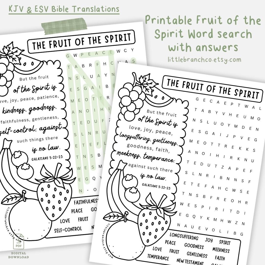 Printable Fruit of the Spirit Word Search Galatians 5:22-23 KJV & ESV ...