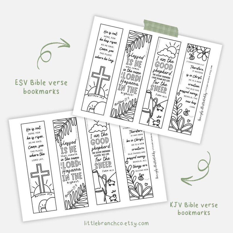Set of 4 Printable Christian Easter KJV Bible Bookmarks to Color, He is ...