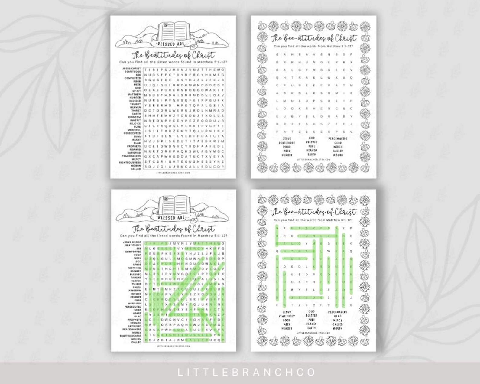 Printable the Beatitudes Word Search Bundle for Kids, Sunday School ...