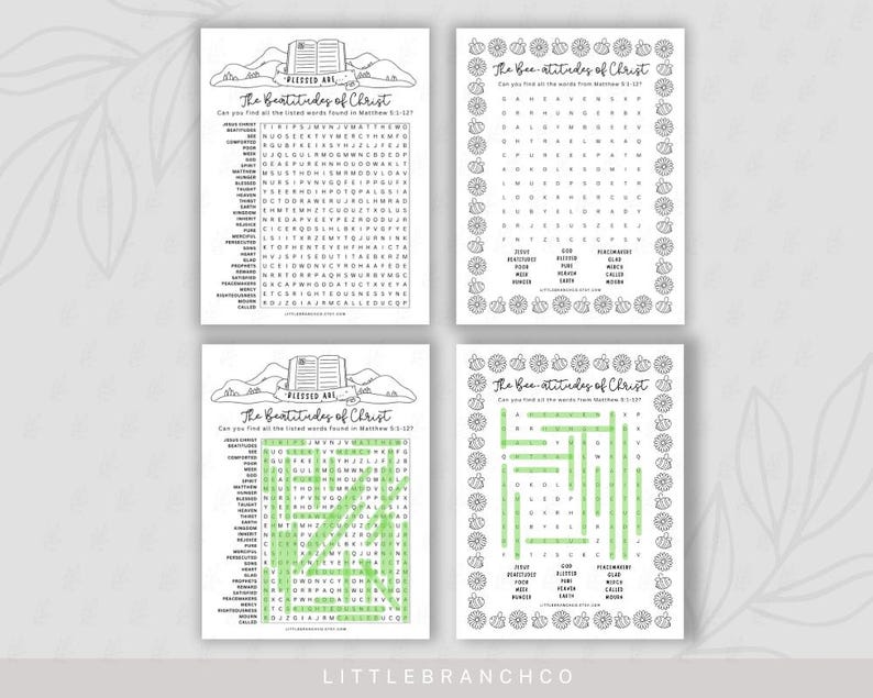 Printable the Beatitudes Word Search Bundle for Kids, Sunday School ...