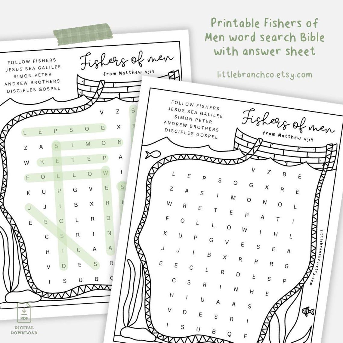 Printable Matthew 4:19 Fishers of Men Word Search, Follow Me and I Will ...