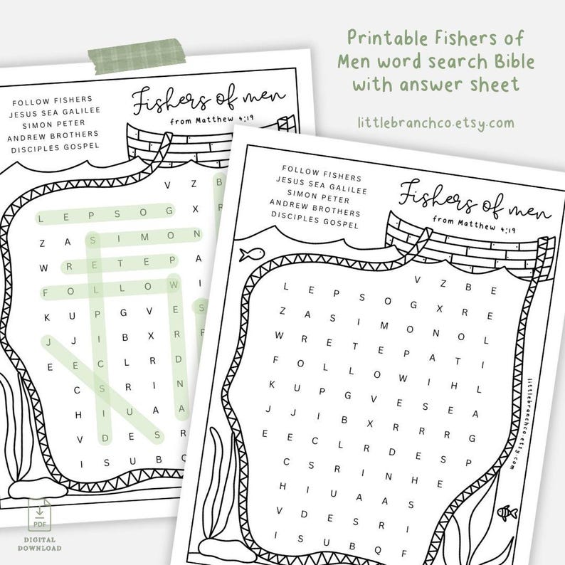 Fishers of Men Word Search: Bible Lesson Activity (PDF) - Etsy