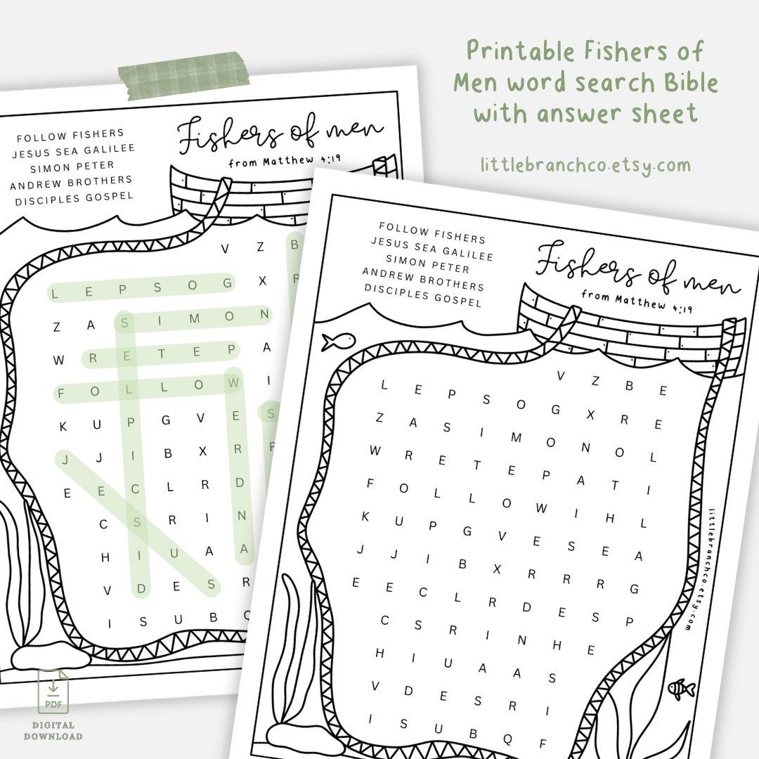 Printable Matthew 4:19 Fishers of Men Word Search, Follow Me and I Will ...