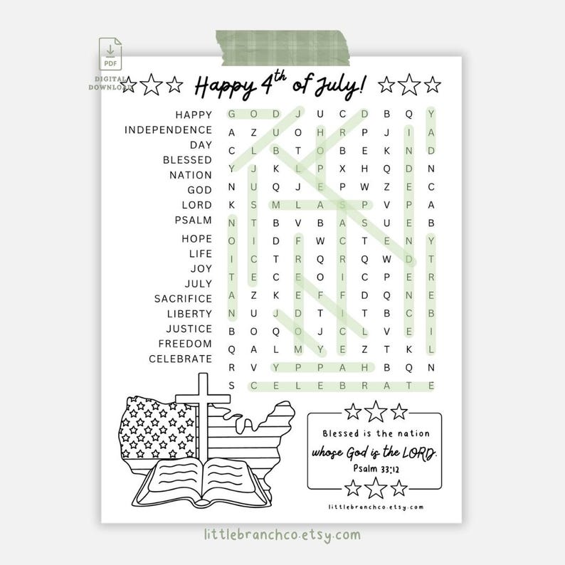 Printable Christian Happy 4th of July Independence Day Word Search ...
