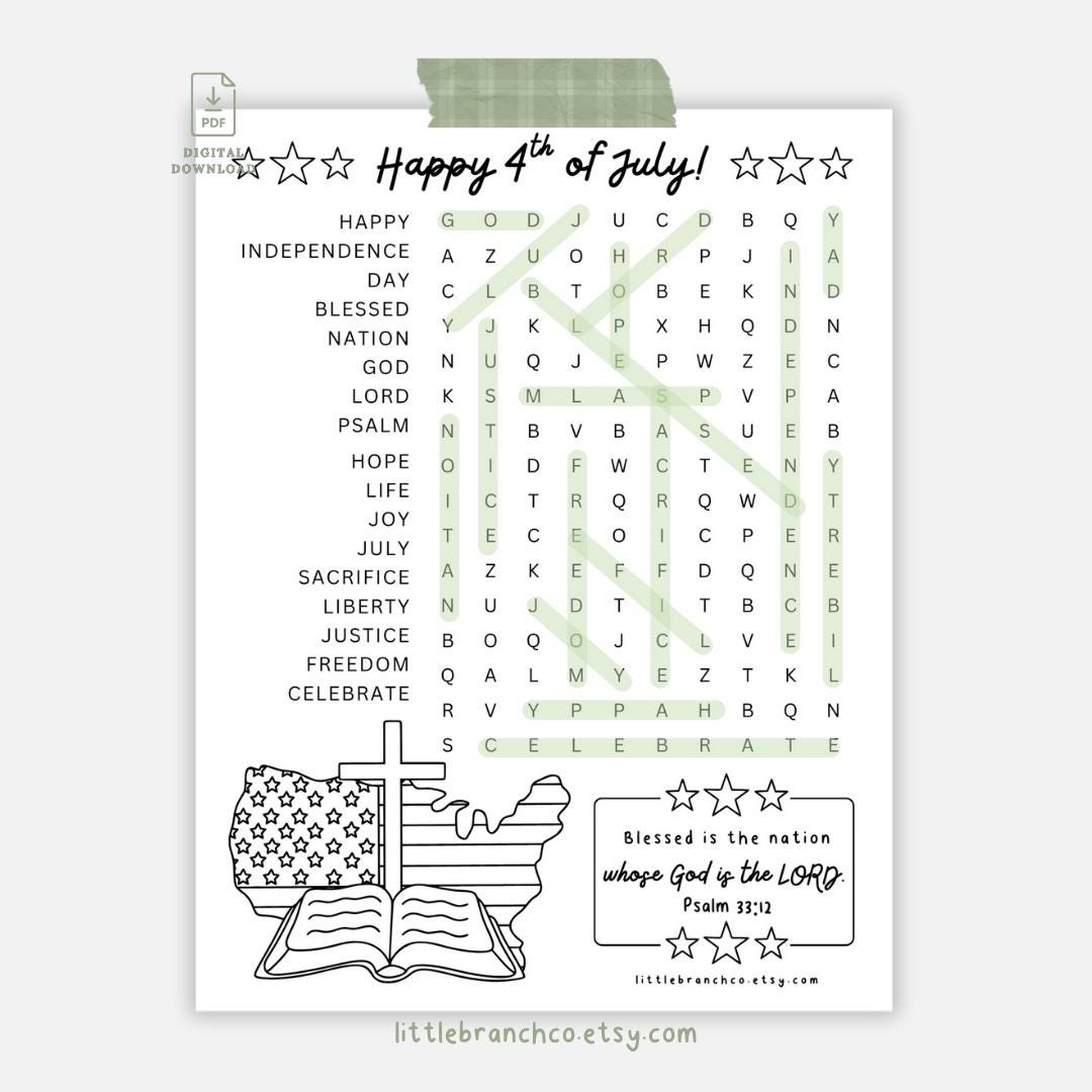 Printable Christian Happy 4th of July Independence Day Word Search ...