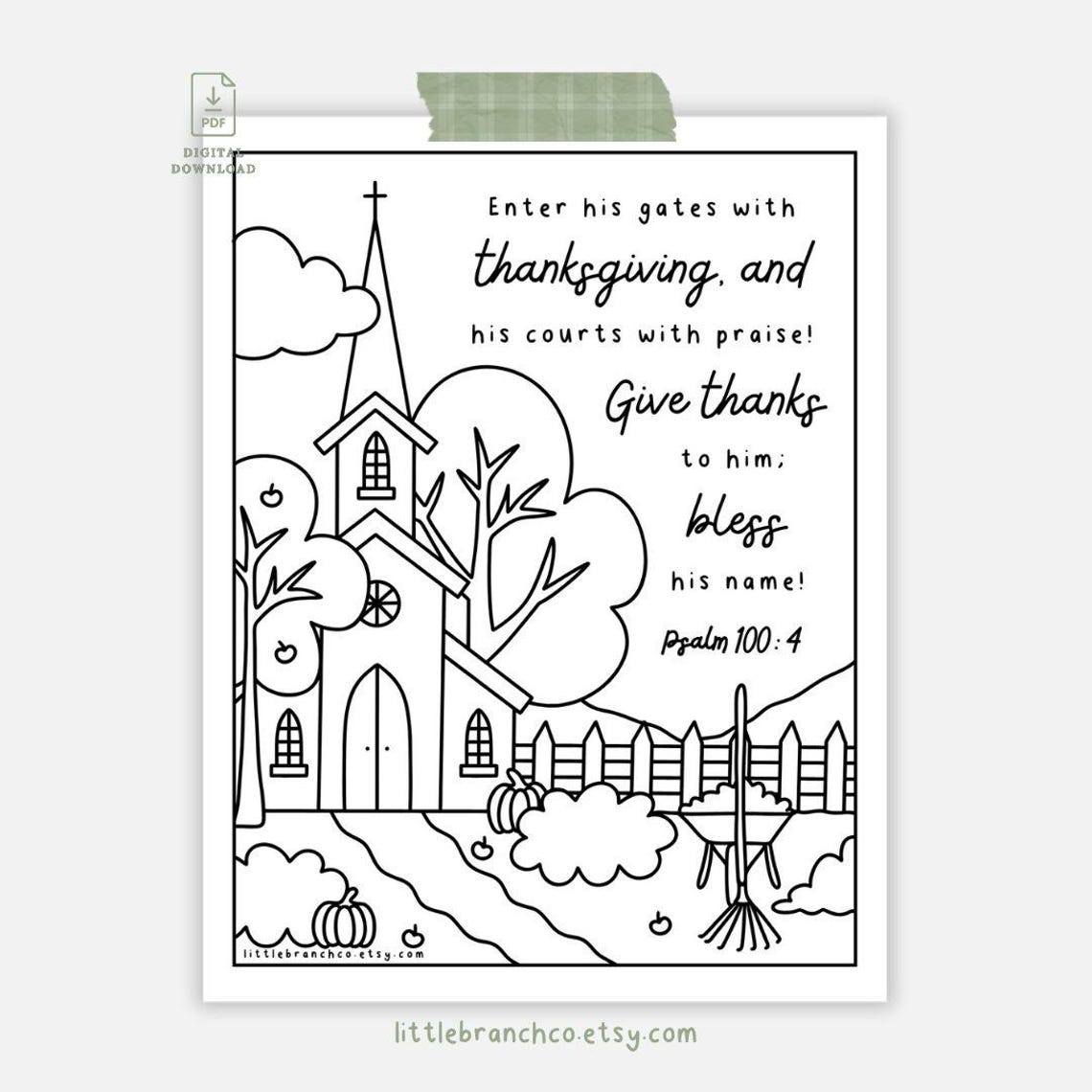 Printable Psalm 100:4 Colouring Page, Enter With Thanksgiving Autumn ...