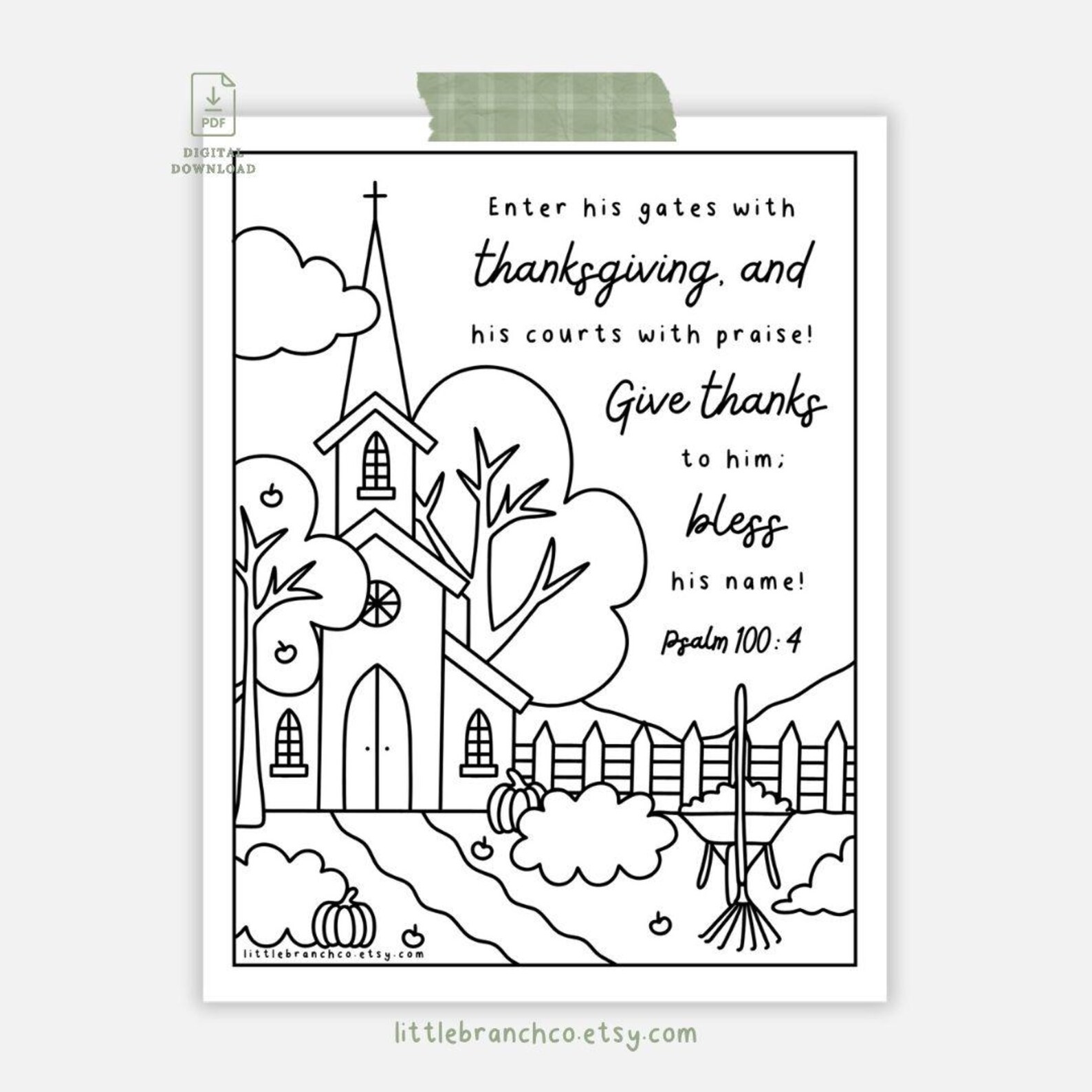 Printable Psalm 100:4 Colouring Page, Enter With Thanksgiving Autumn ...