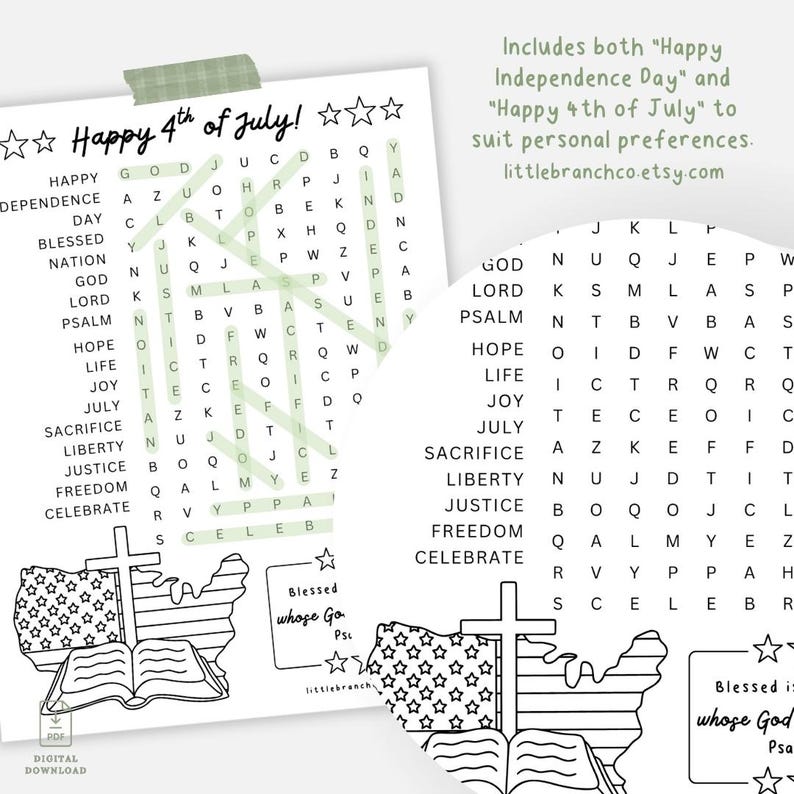 Printable Christian Happy 4th of July Independence Day Word Search ...