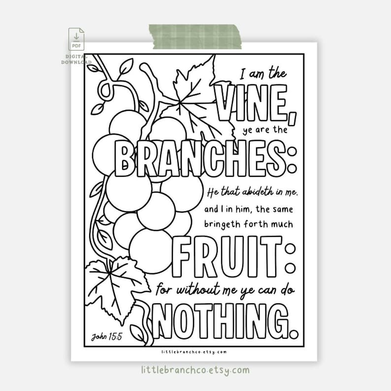 Printable John 15:5 Colouring Page, I Am the Vine You Are the Branches ...