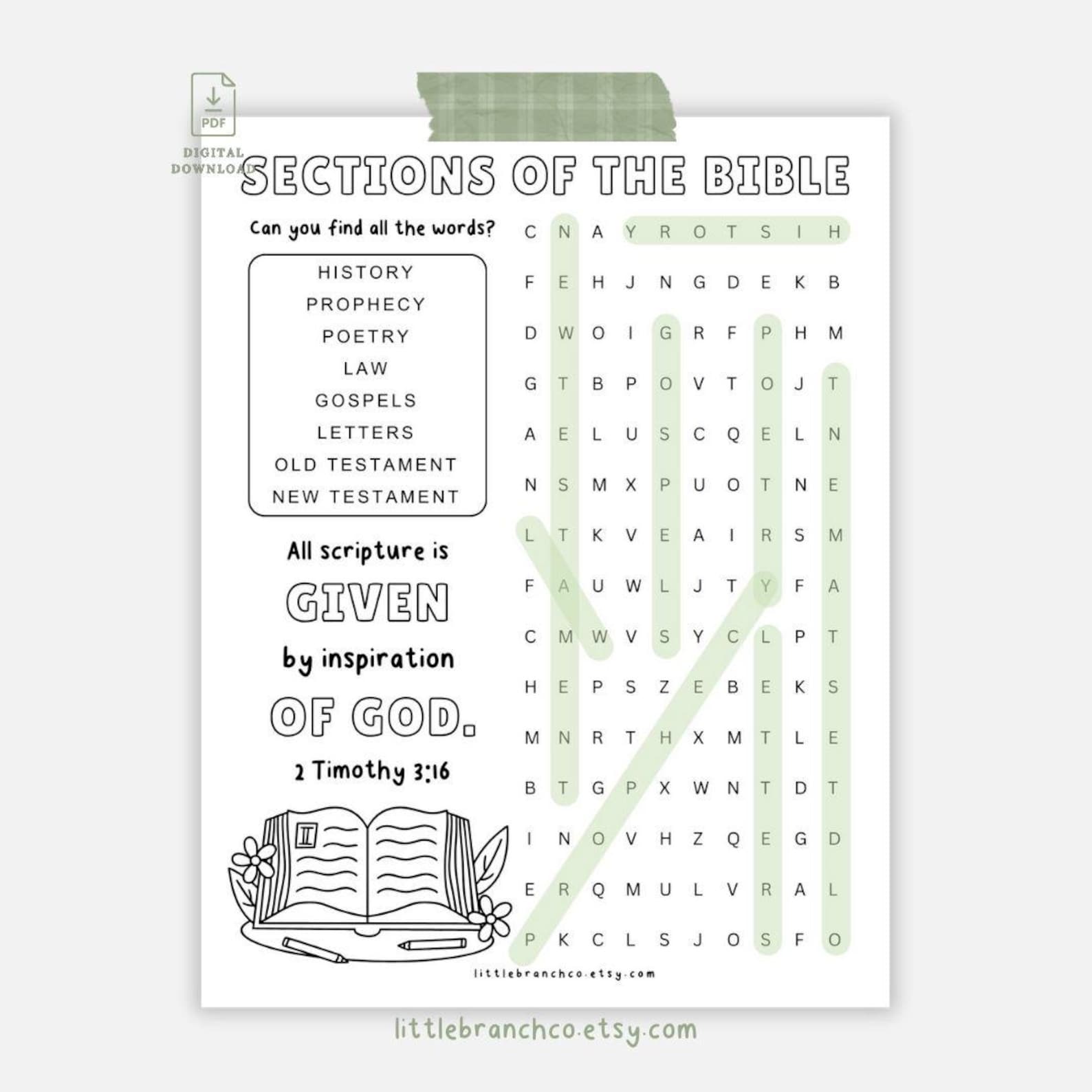 Books of the Bible Word Search Printable Bundle: Sunday School Activity ...