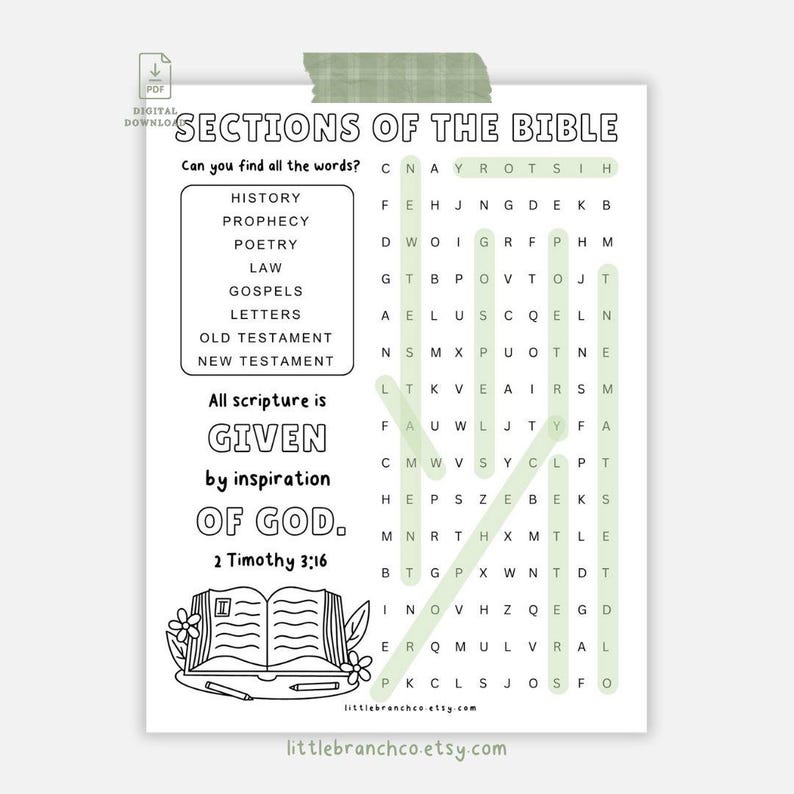 Books of the Bible Word Search Printable Bundle: Sunday School Activity ...