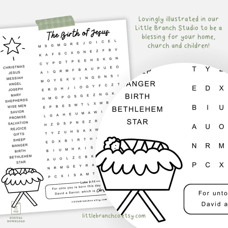 Printable Birth of Jesus Christmas Nativity Word Search, Religious ...