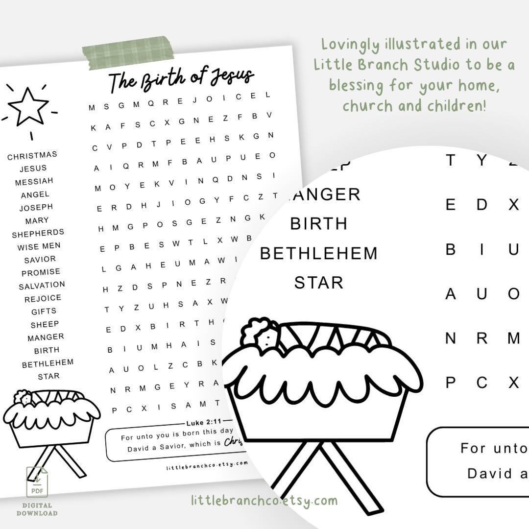 Printable Birth of Jesus Christmas Nativity Word Search, Religious ...