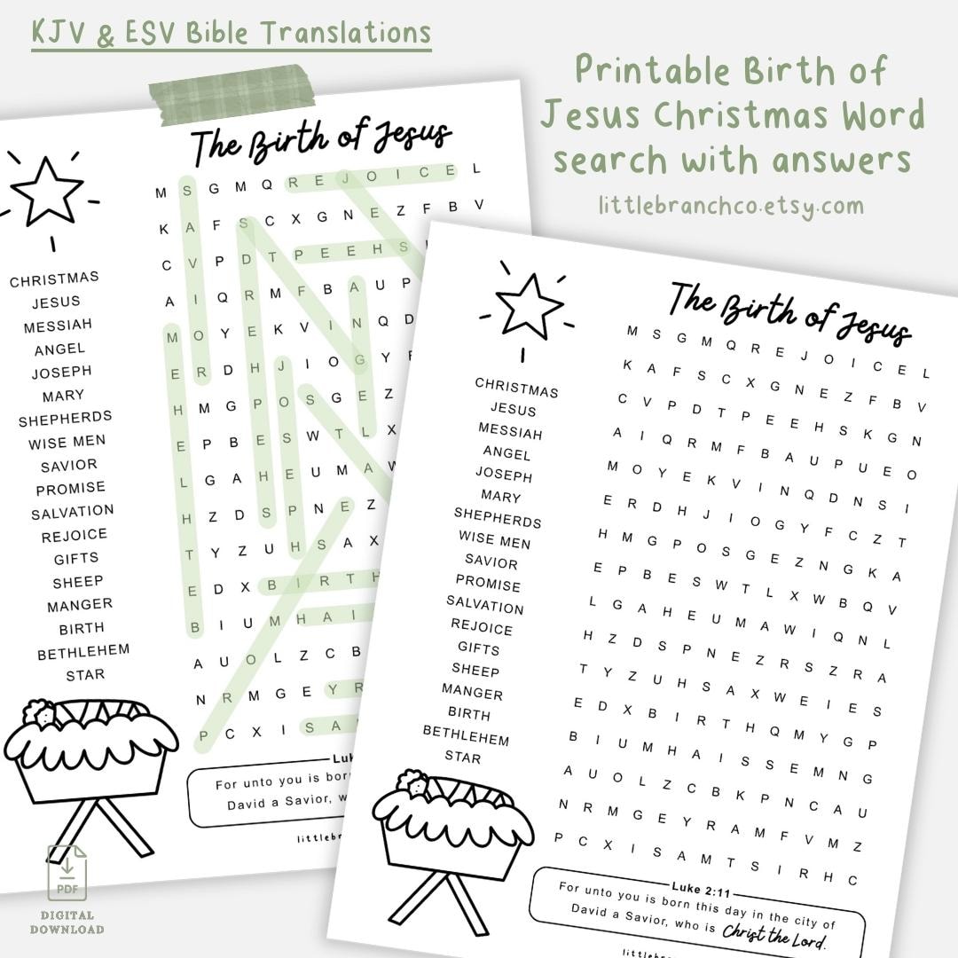Printable Birth of Jesus Christmas Nativity Word Search, Religious ...