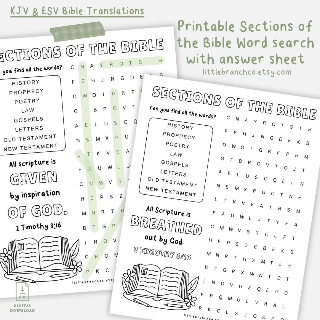 Printable Sections of the Bible Word Search: KJV & ESV Translations - Etsy