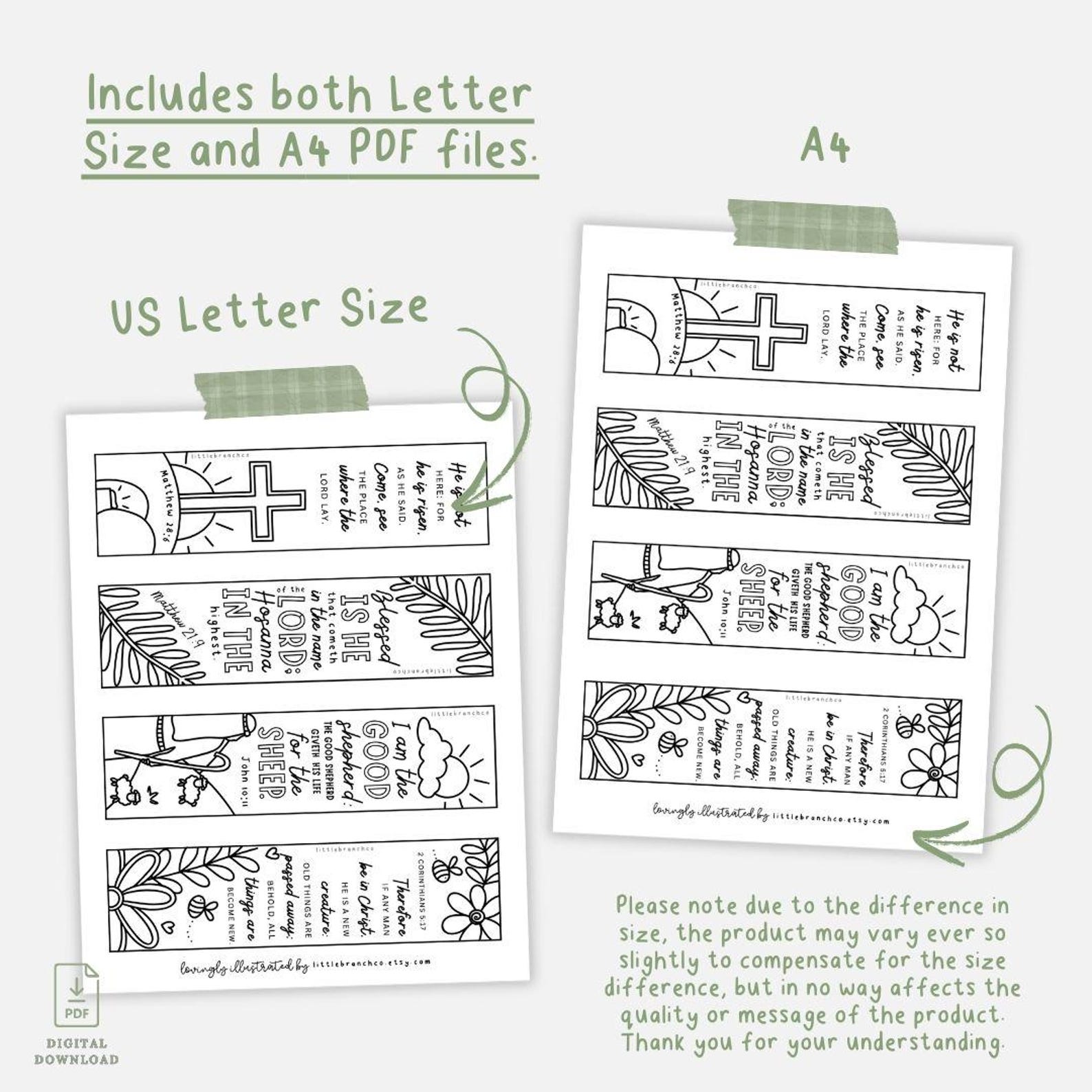 Set of 4 Printable Christian Easter KJV Bible Bookmarks to Color, He is ...