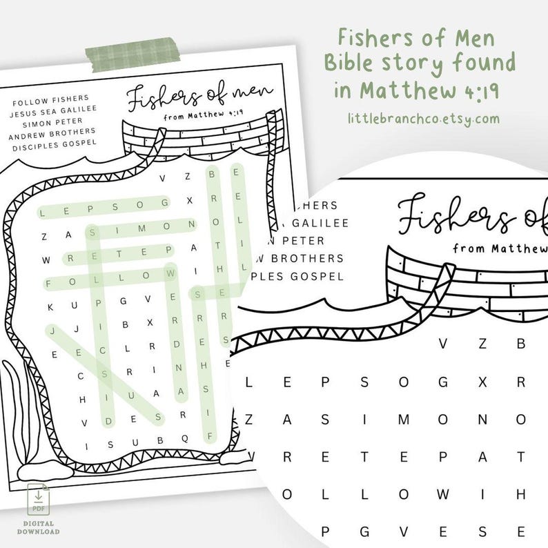 Printable Matthew 4:19 Fishers of Men Word Search, Follow Me and I Will ...