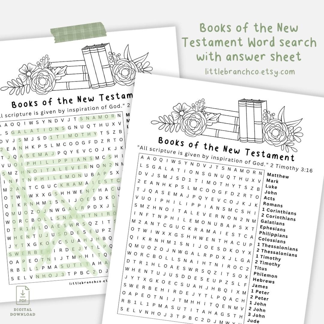 Printable Books of the New Testament Word Search, Books of the Bible ...