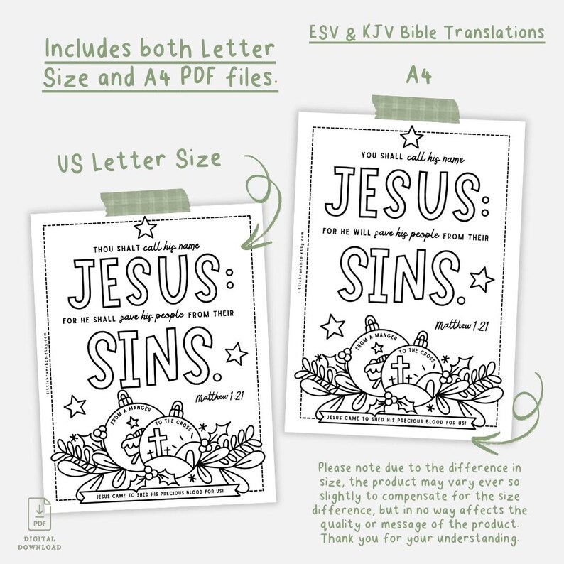 Printable Christian Christmas Colouring Page Matthew 1:21 Letter Size ...