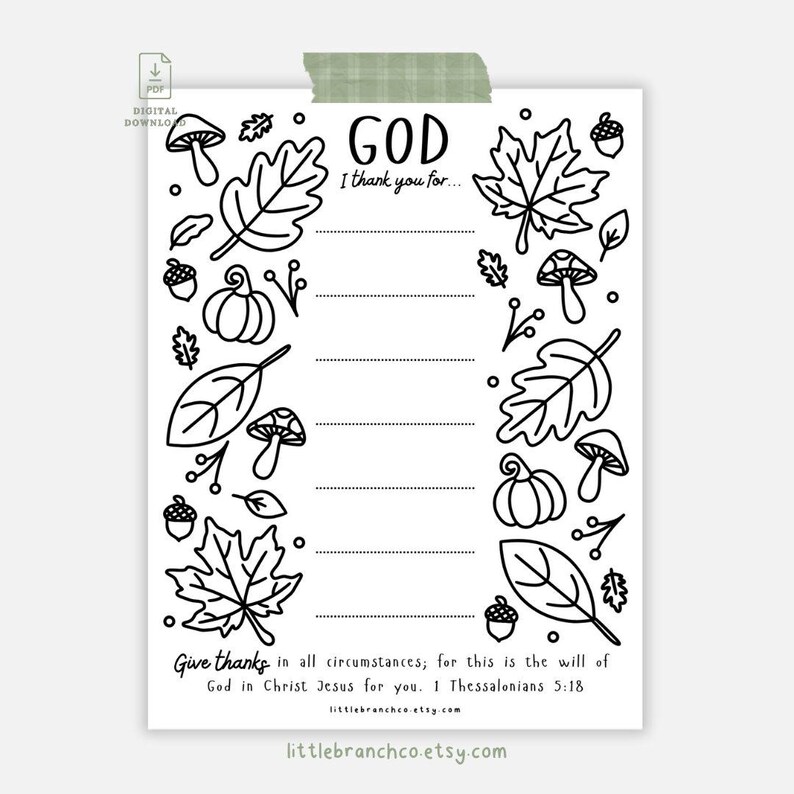 Christian Thanksgiving Colouring Page: Gratitude Activity (PDF) - Etsy