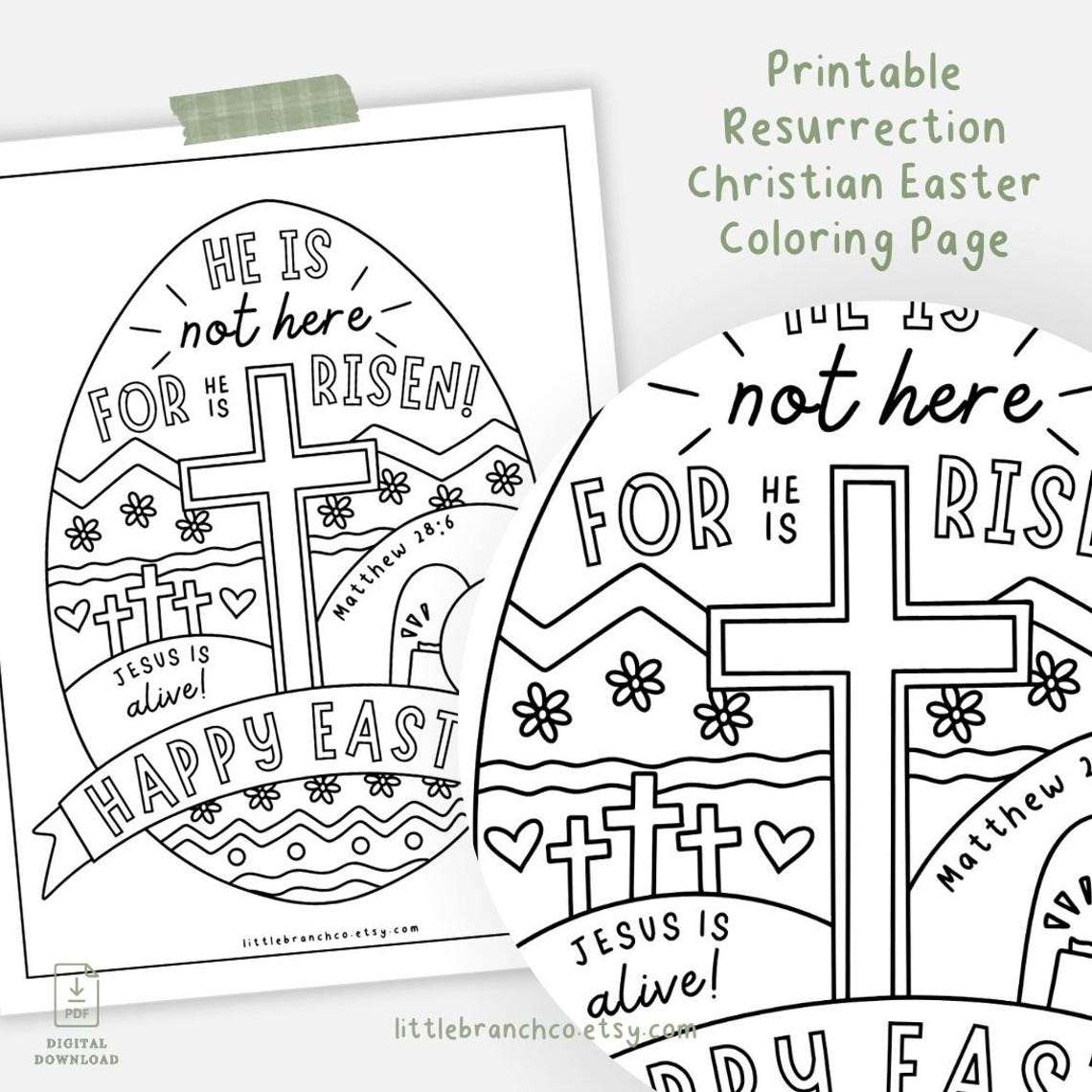 Printable Christian Religious Easter Sunday Coloring Page, He is Risen ...