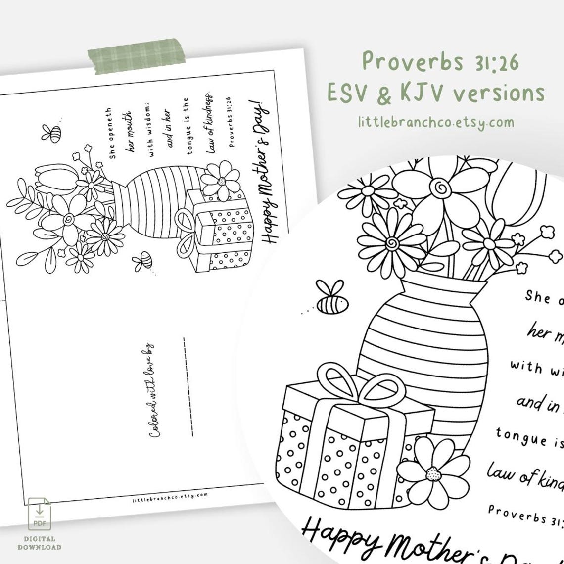 Printable Happy Mother's Day Religious Coloring Card Activity for Kids ...