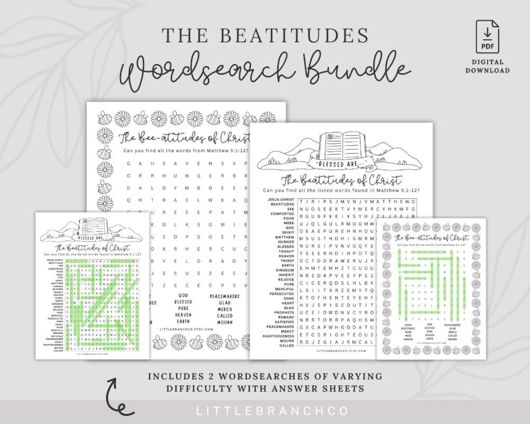 Printable the Beatitudes Word Search Bundle for Kids, Sunday School ...