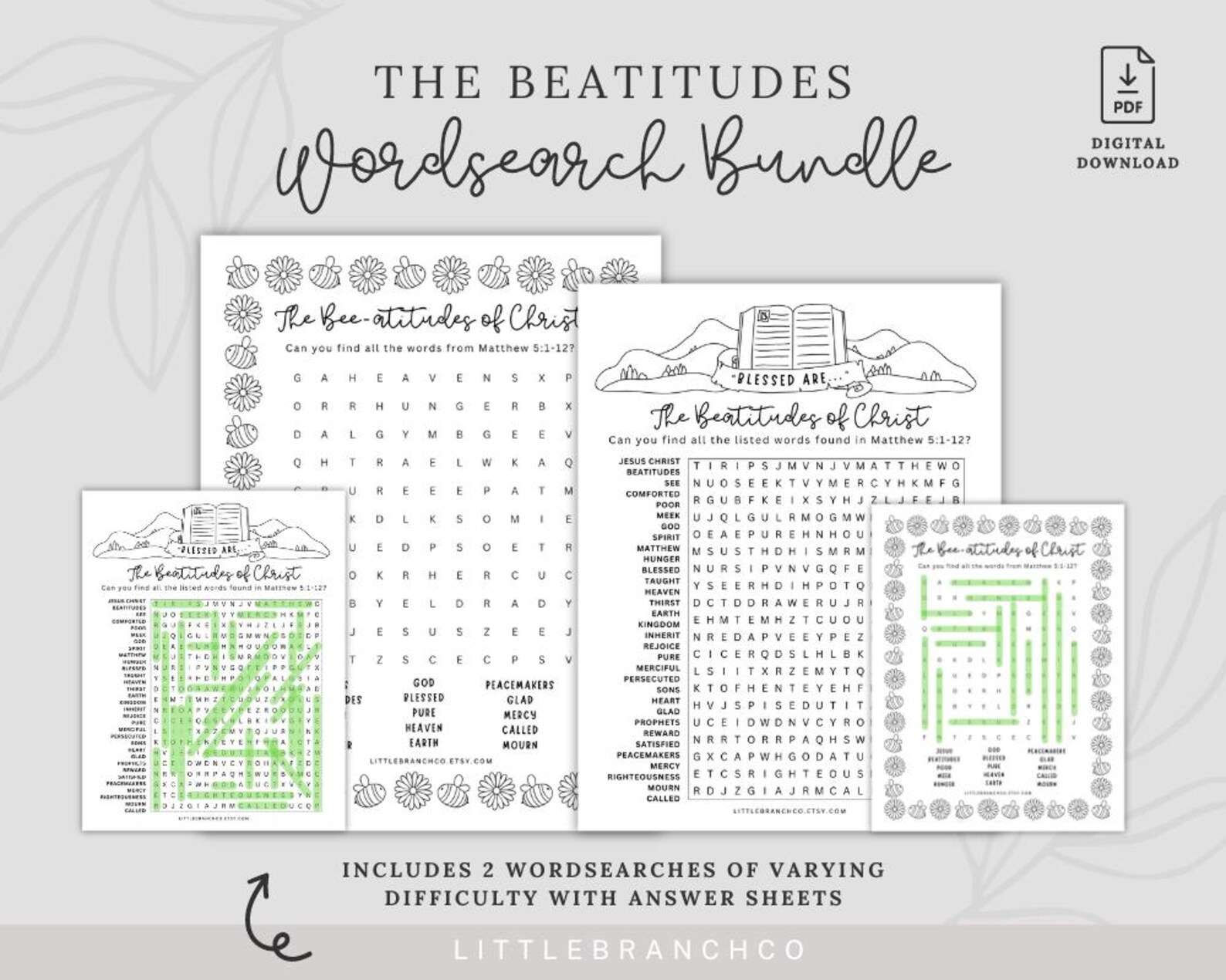 Printable the Beatitudes Word Search Bundle for Kids, Sunday School ...