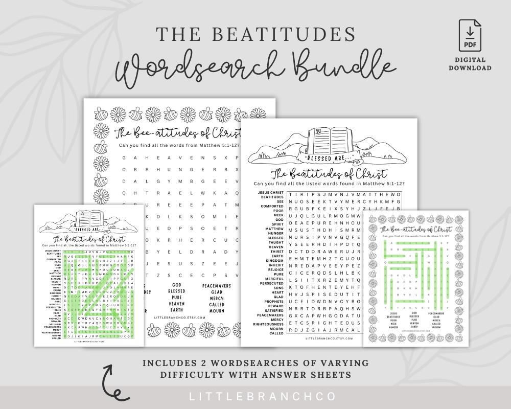 Printable the Beatitudes Word Search Bundle for Kids, Sunday School ...