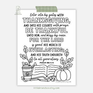 Printable Christian Thanksgiving Coloring Page: Psalm 100 ESV & KJV ...