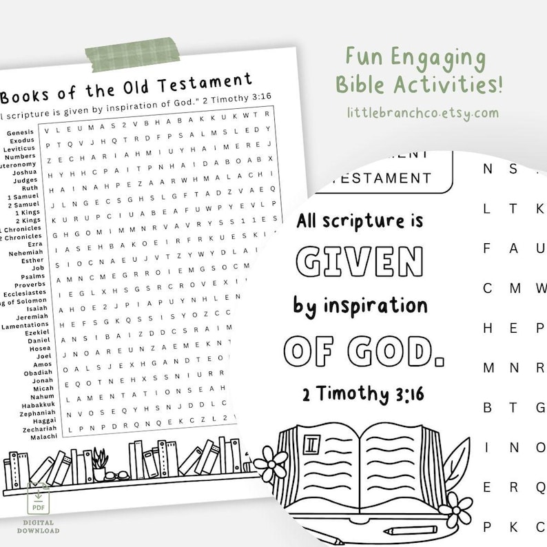 Books of the Bible Word Search Printable Bundle: Sunday School Activity ...