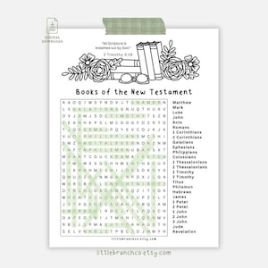Books of the Bible Word Search Printable Bundle: Sunday School Activity ...