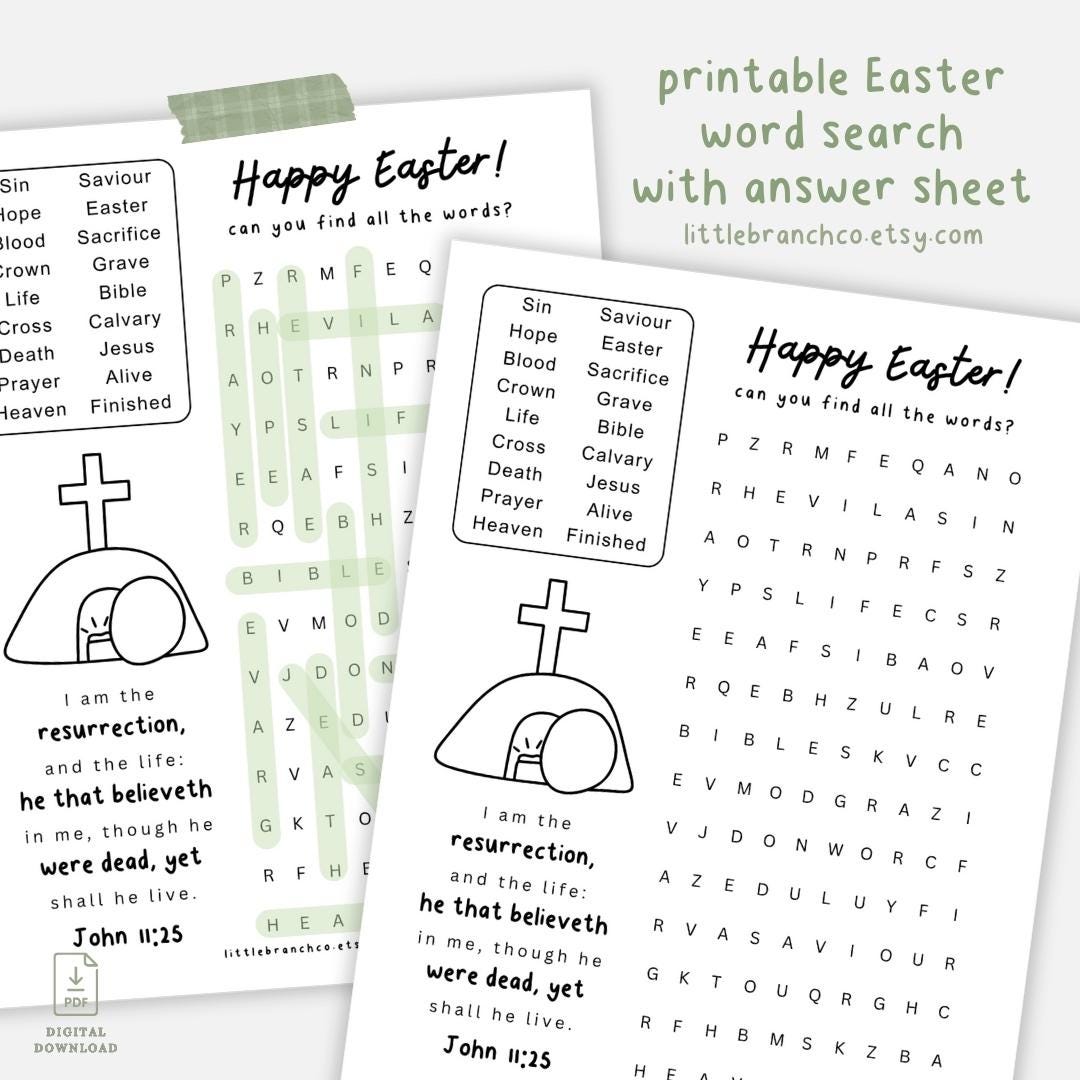 Printable Christian Easter Word Search, ESV & KJV Bible Verse Easter ...