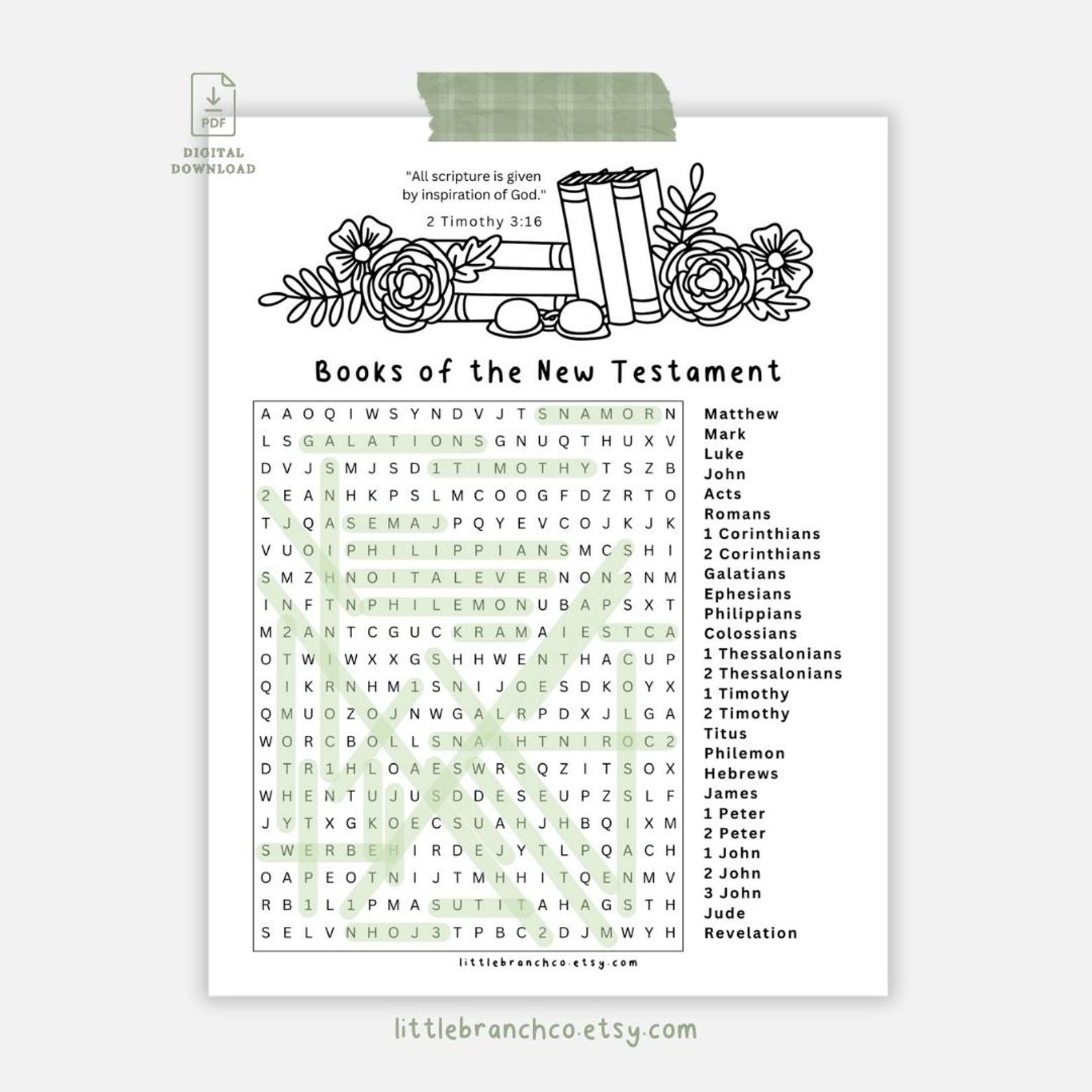 Printable Books of the New Testament Word Search, Books of the Bible ...