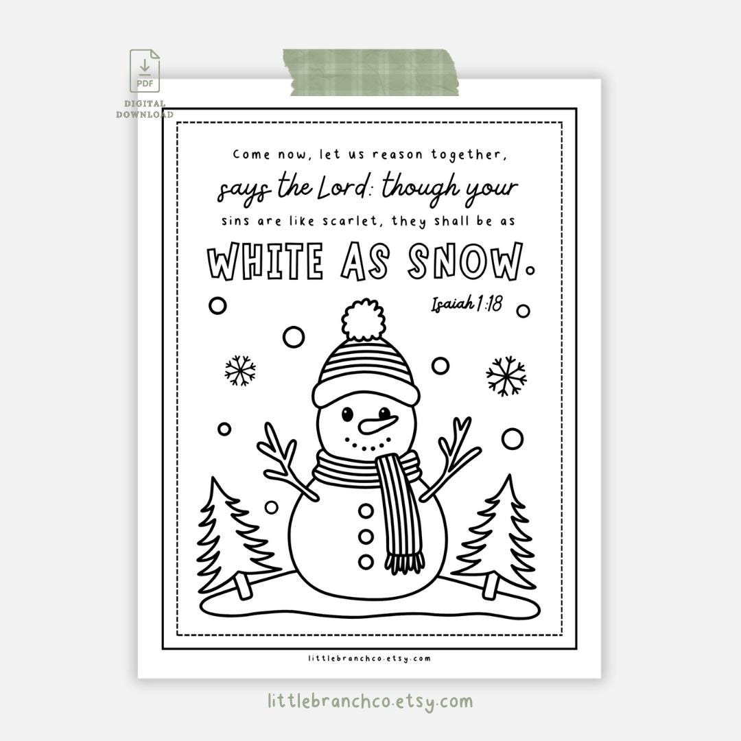 Christian Winter Snow Colouring Page, Isaiah 1:18 ESV & KJV (digital ...