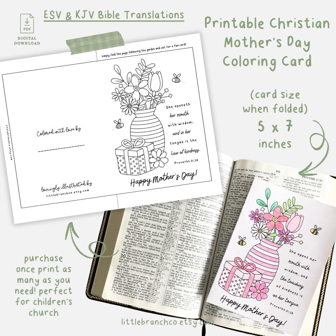 Printable Happy Mother's Day Religious Coloring Card Activity for Kids ...