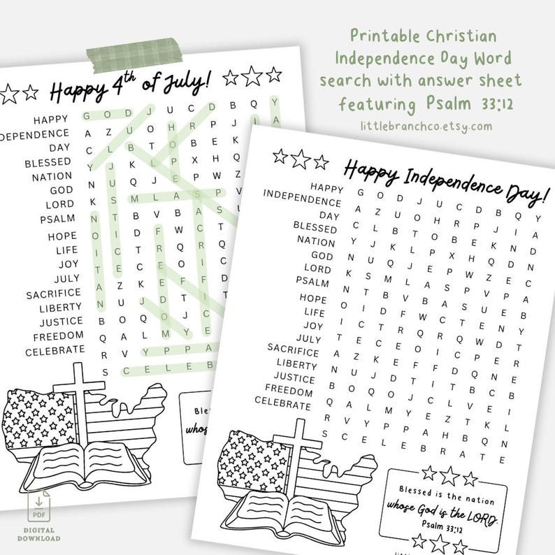 Printable Christian Happy 4th of July Independence Day Word Search ...