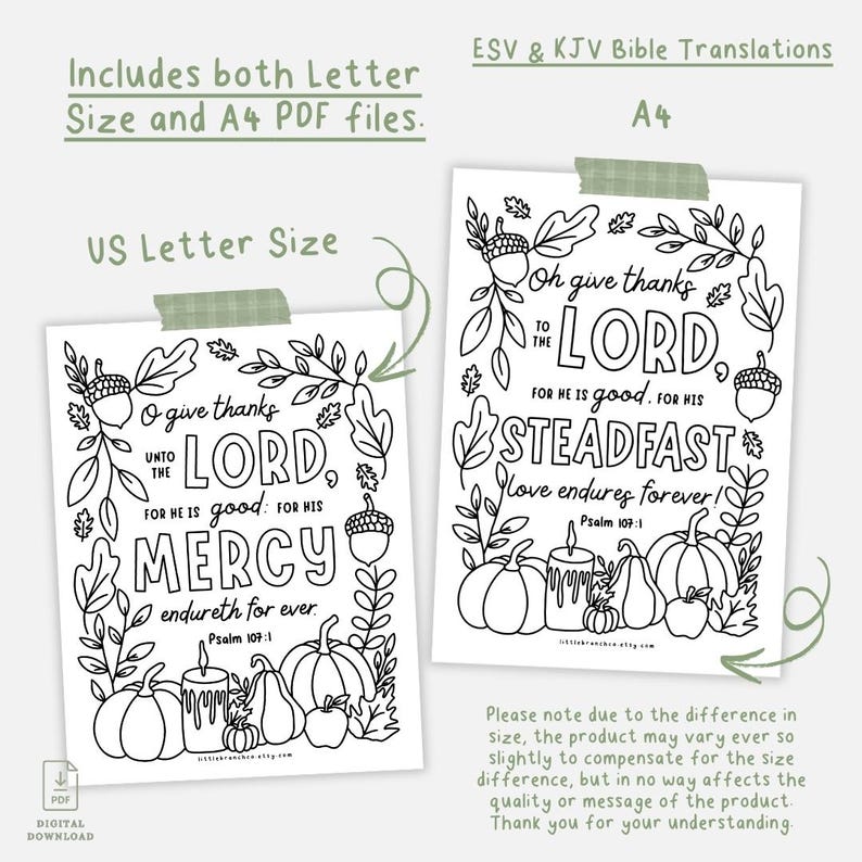 Christian Thanksgiving Coloring Page: Psalm 107 KJV & ESV (digital ...
