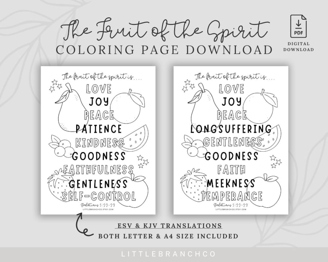 Printable Fruit of the Spirit Coloring Page, ESV Fruit of the Spirit ...