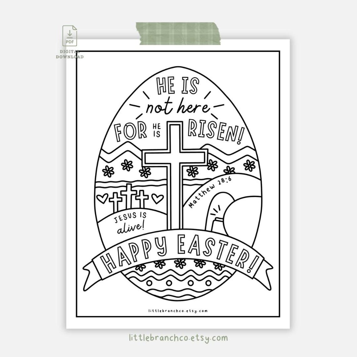 Printable Christian Religious Easter Sunday Colouring Page, He is Risen ...