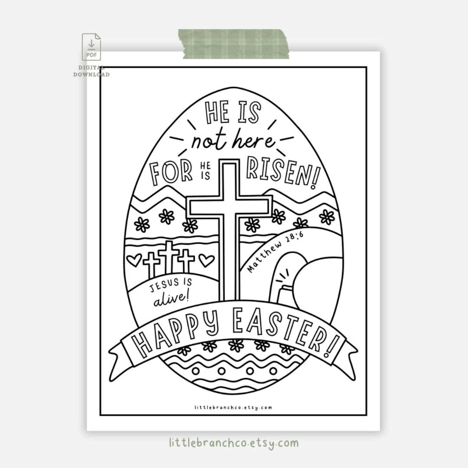 Printable Christian Religious Easter Sunday Colouring Page, He is Risen ...
