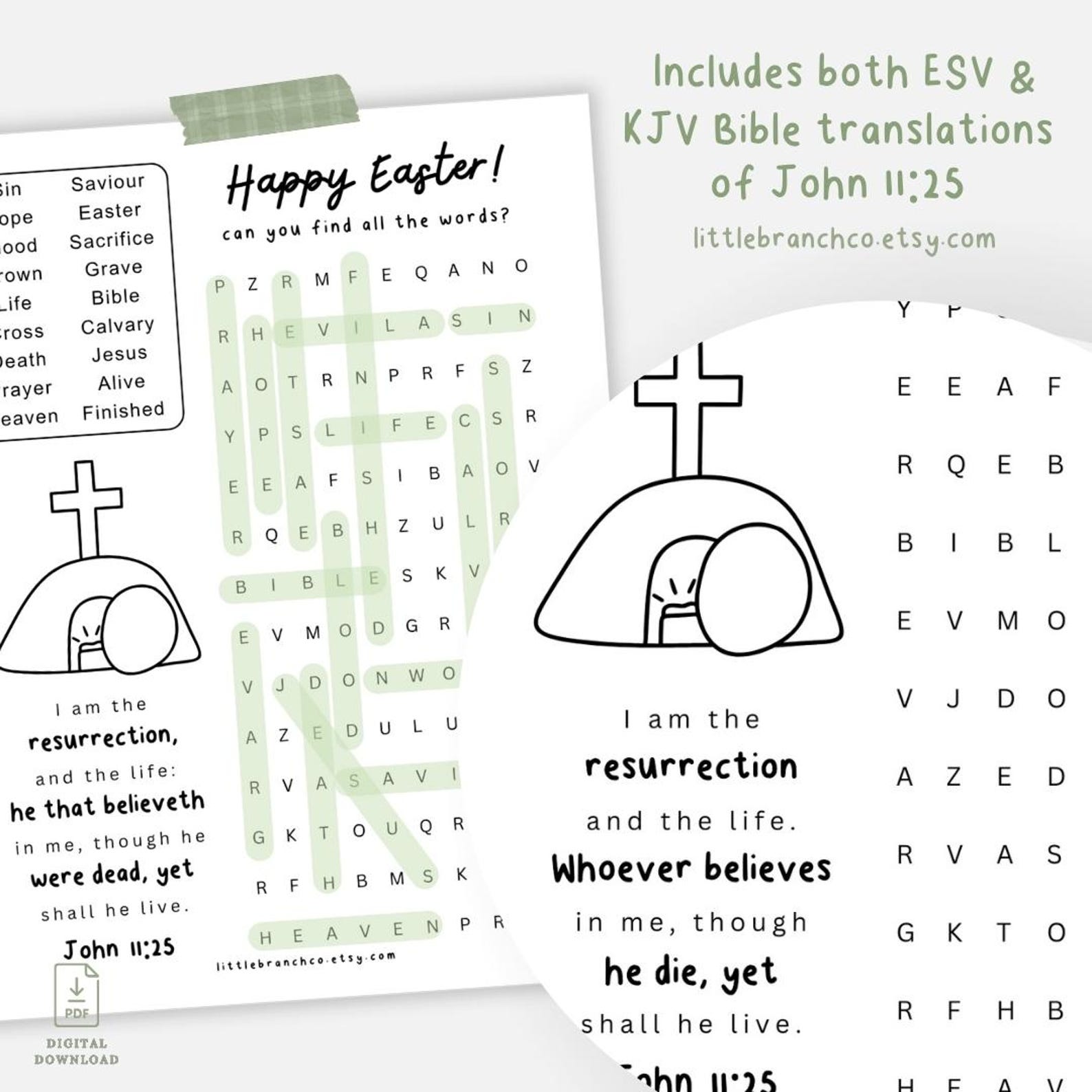 Printable Christian Easter Word Search, ESV & KJV Bible Verse Easter ...