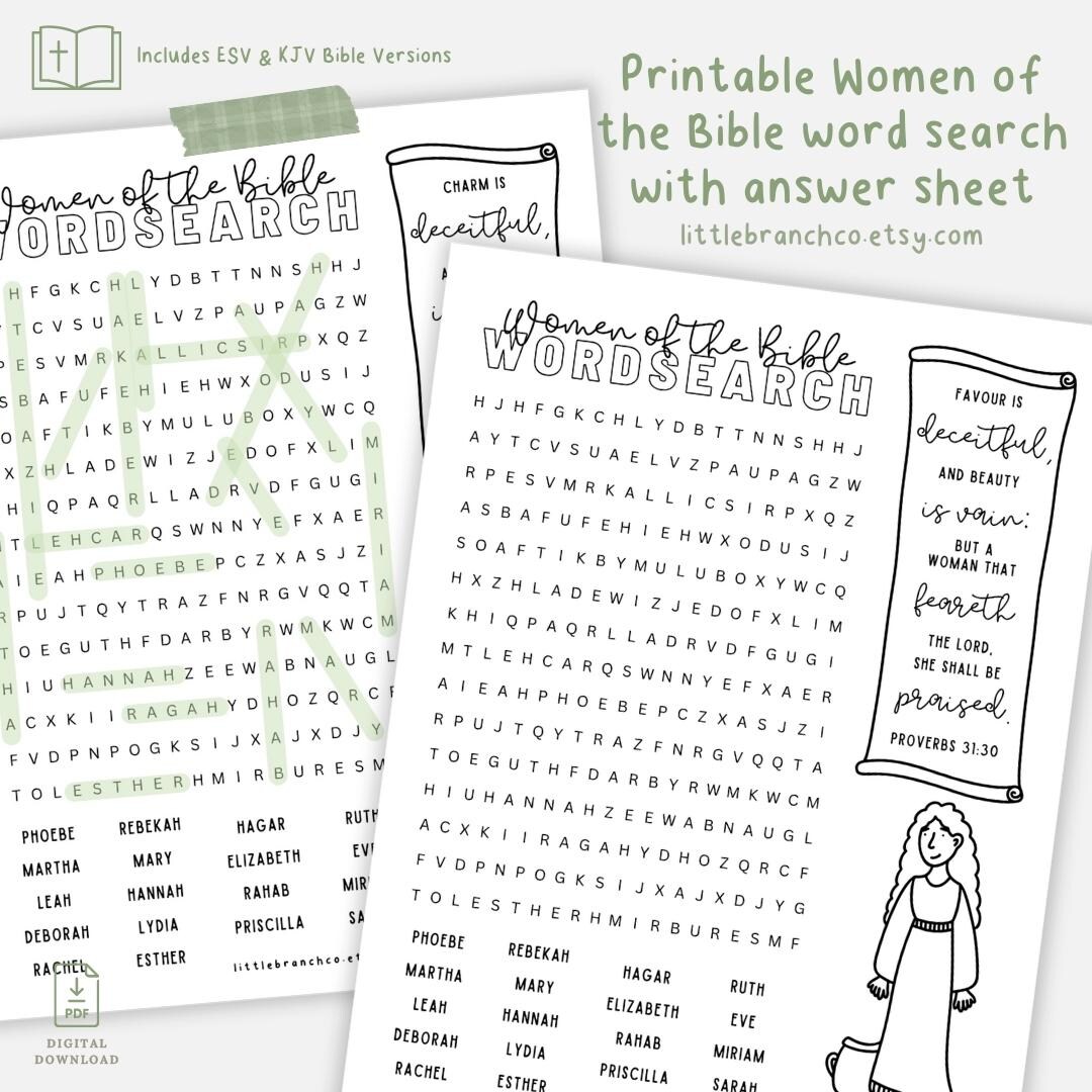 Printable Women of the Bible Word Search, Women of the Bible Sunday ...
