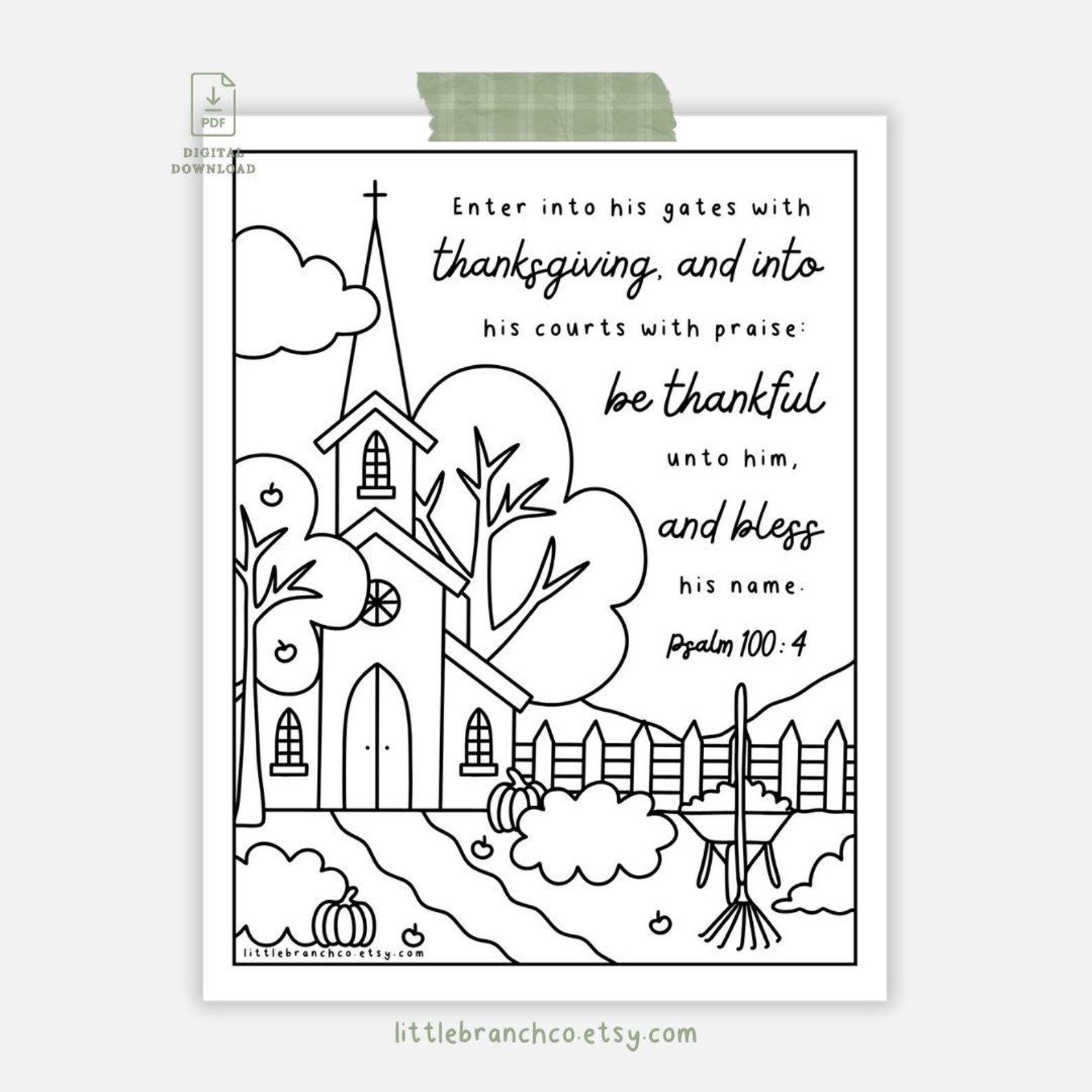 Printable Psalm 100:4 Colouring Page, Enter With Thanksgiving Autumn ...