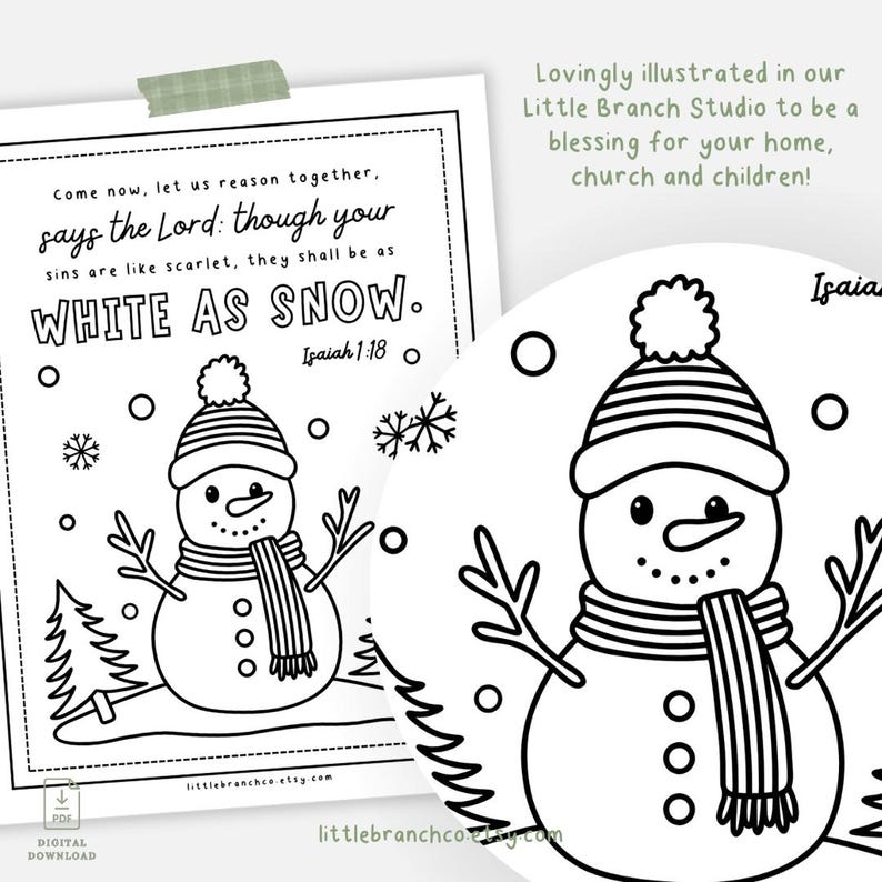 Christian Winter Snow Colouring Page, Isaiah 1:18 ESV & KJV (digital ...