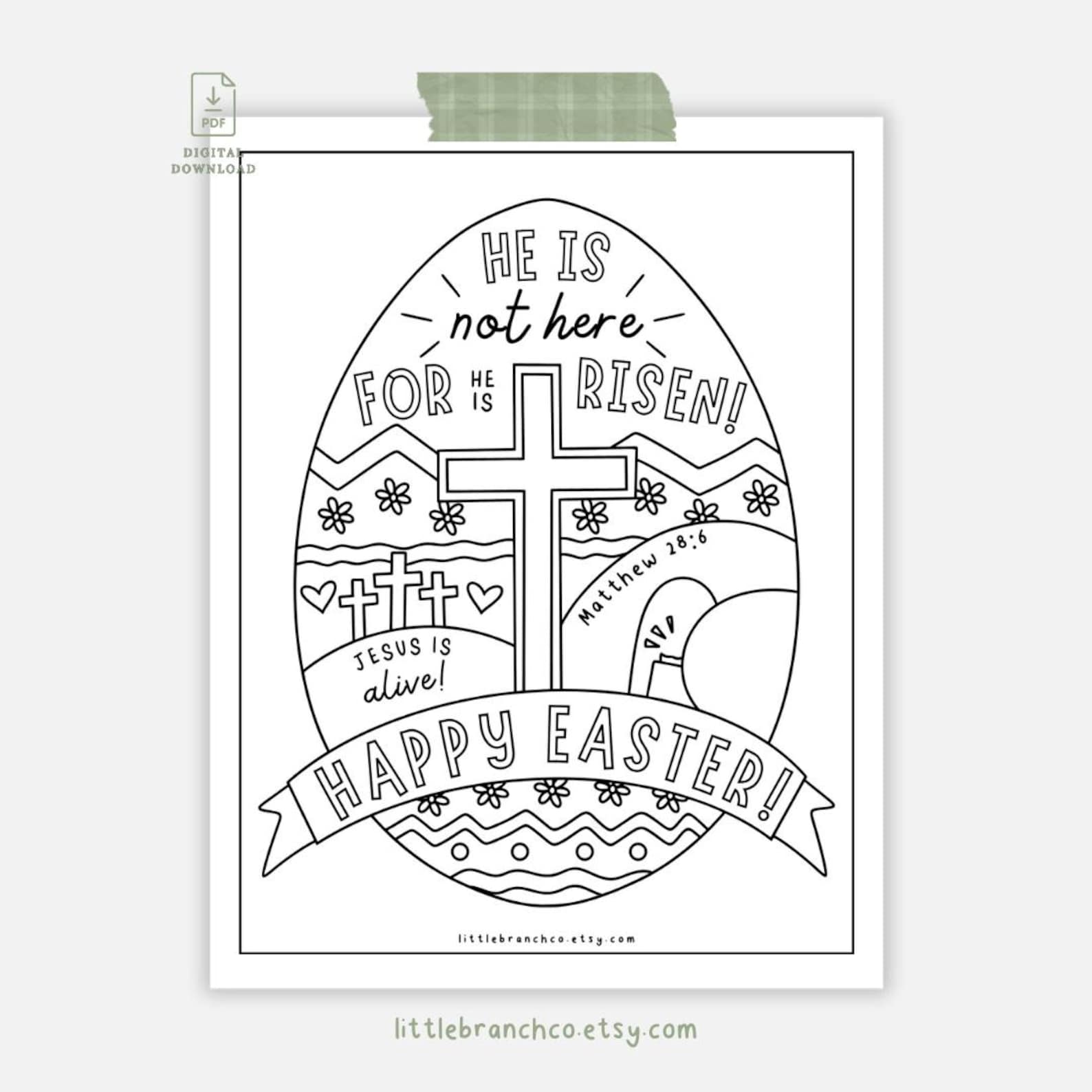 Printable Christian Religious Easter Sunday Coloring Page, He is Risen ...