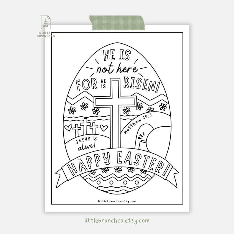 Printable Christian Religious Easter Sunday Coloring Page, He is Risen ...
