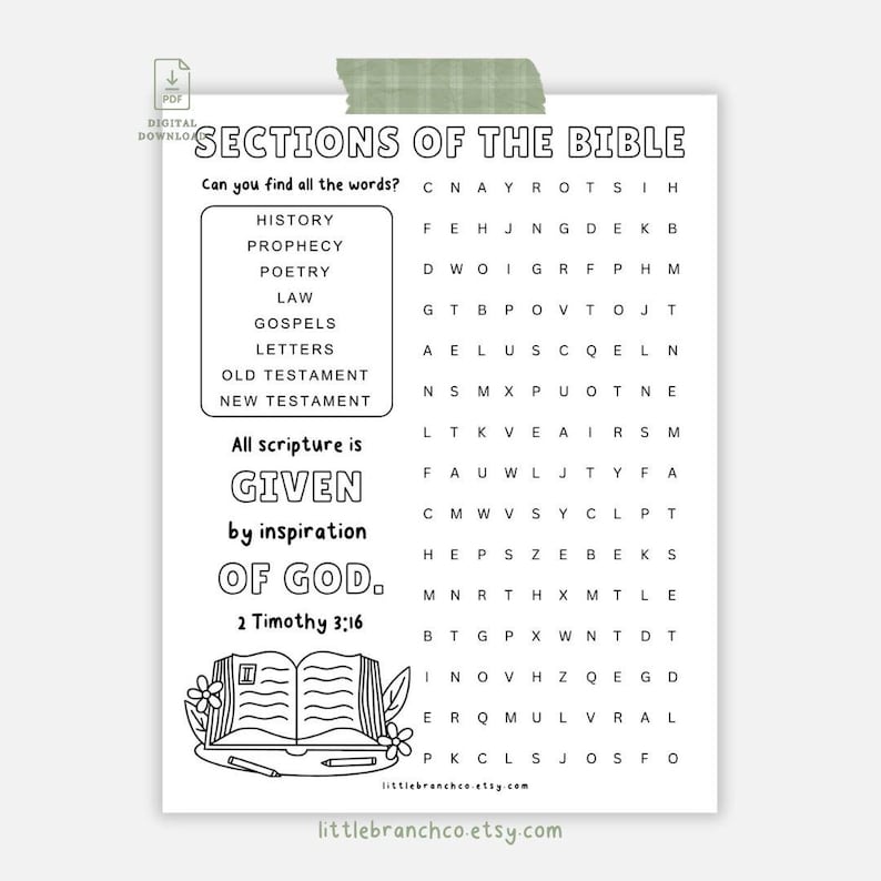 Books of the Bible Word Search Printable Bundle: Sunday School Activity ...