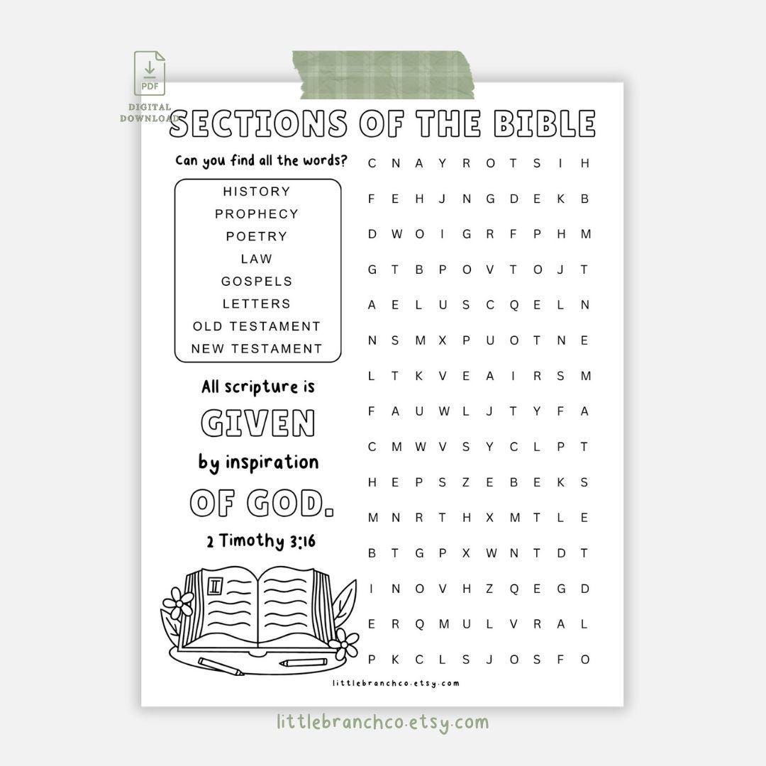 Books of the Bible Word Search Printable Bundle: Sunday School Activity ...