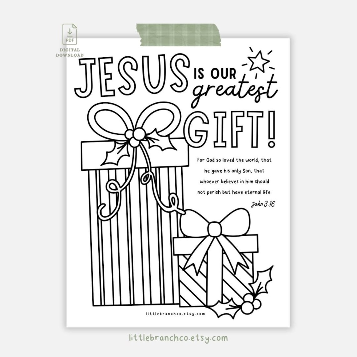 Christian Christmas Colouring Page; Jesus is Our Greatest Gift! John 3: ...